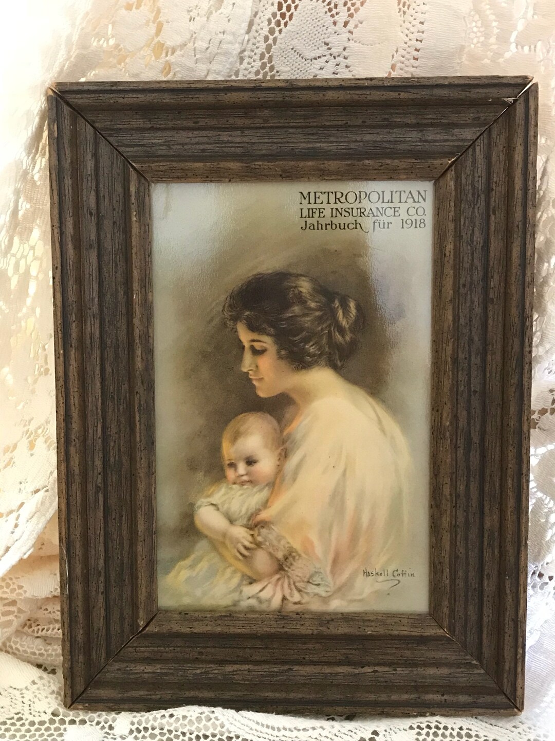 Antique Haskell Coffin Advertising Framed Print, Mother With Baby ...