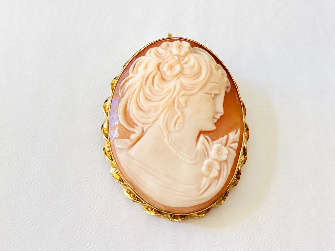 Vintage Van Dell Carved Shell Cameo Brooch Pin Pendant, 14k Gold Fill ...