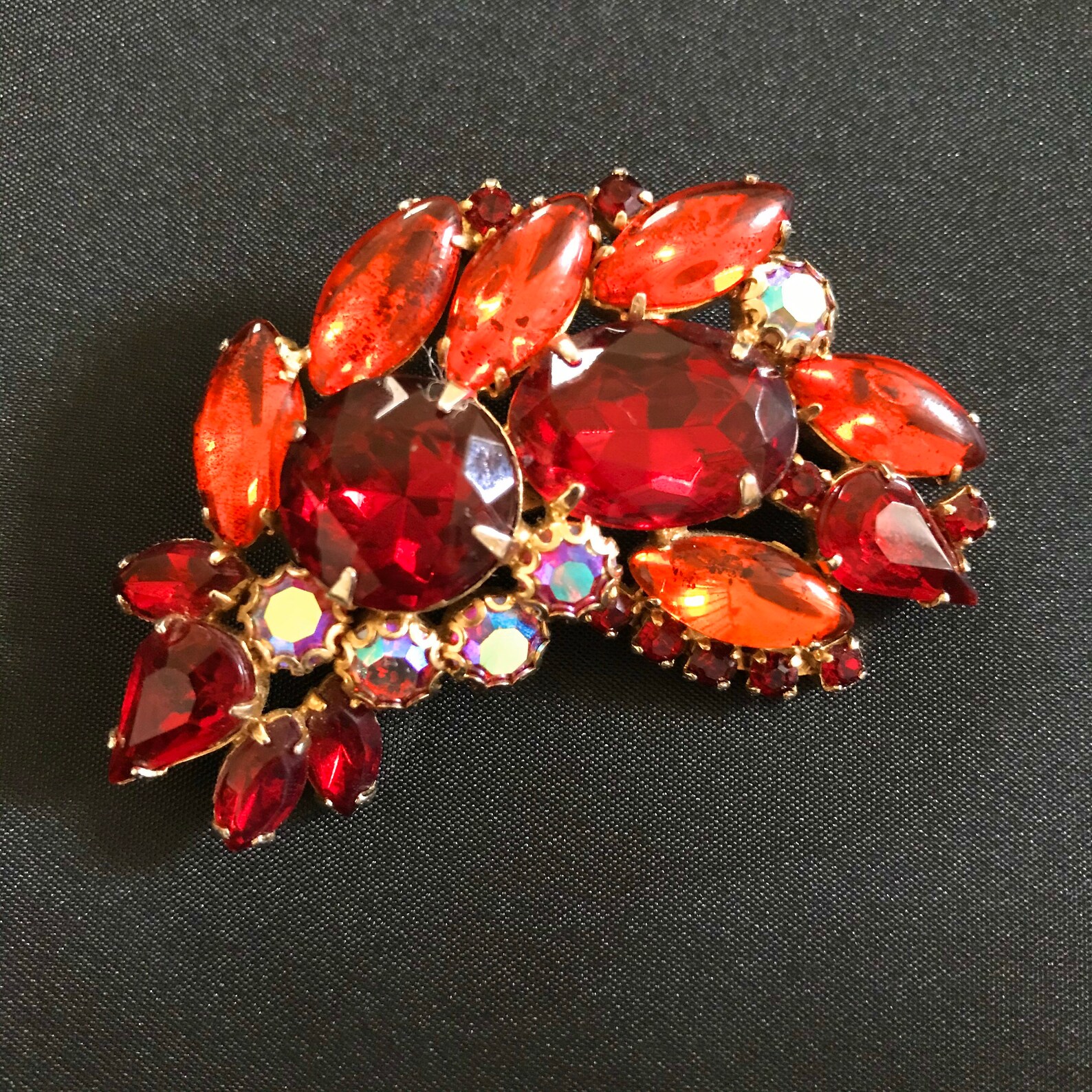 Vintage Red Rhinestone Brooch 1950s Retro Glam Jewelry - Etsy