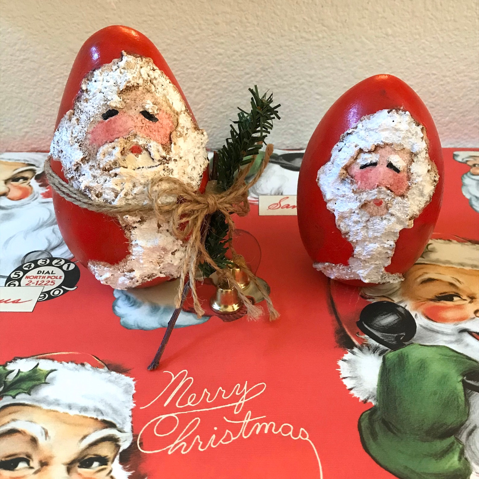 Santa Claus Christmas Decor Wooden Egg Shaped Santas Set of | Etsy