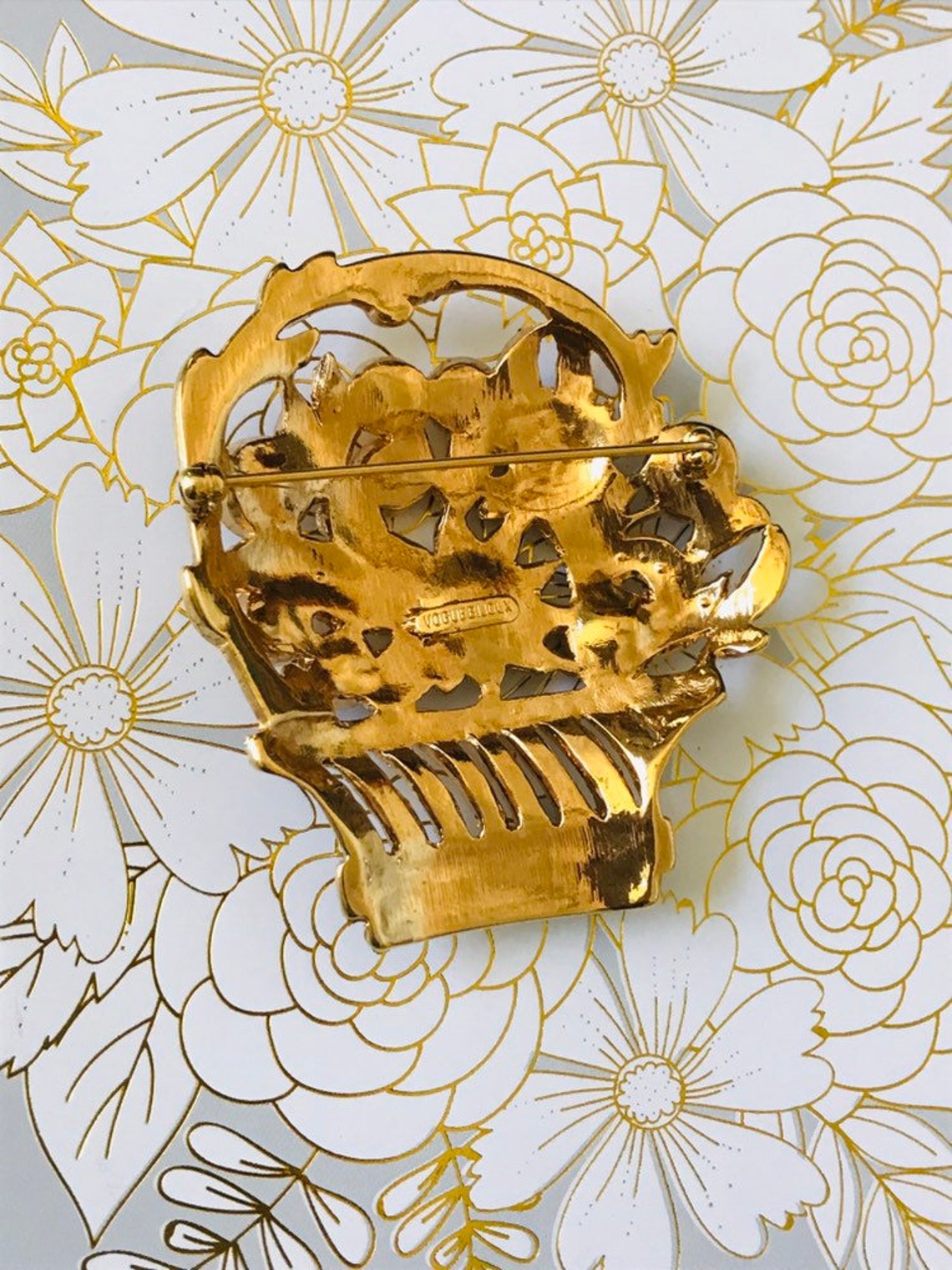 Vintage Vogue Bijoux Jeweled Flower Basket Brooch Signed | Etsy