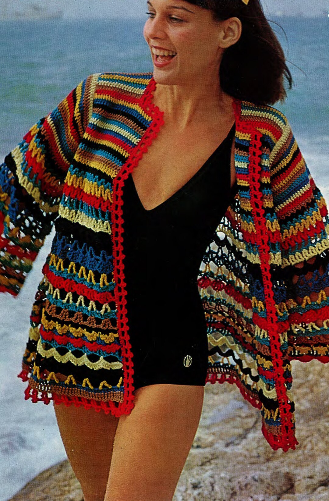 Vintage Crochet Sirdar #5394 Hippie Beach Jacket Vibrant 32-38” 8ply ...