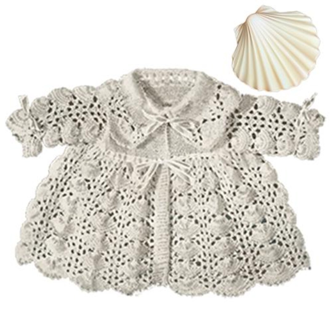 Baby Knitting Pattern Pippy Shell Lace Set Coat Bonnet Booties 22” 3ply ...