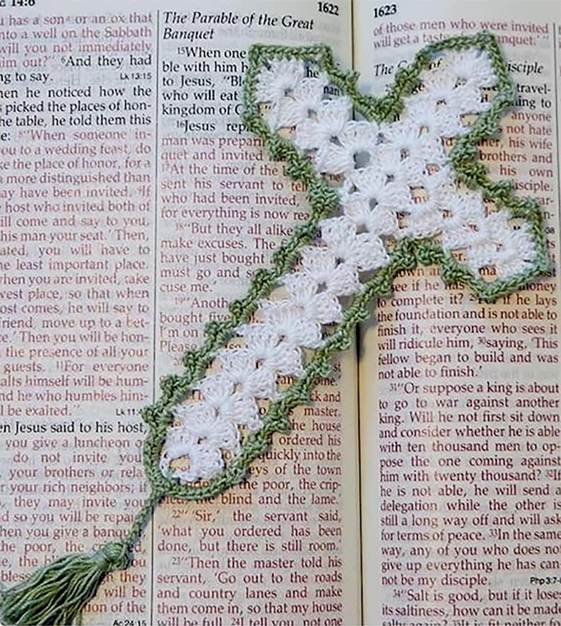 Christian Crochet Cross Bible Bookmark in White Pearl Shells 4" Long ...
