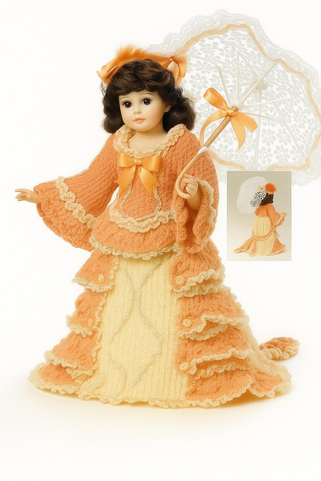 Knitting Pattern Porcelain Lady Doll Dress 46cm 8ply Peach /cream Yarn ...