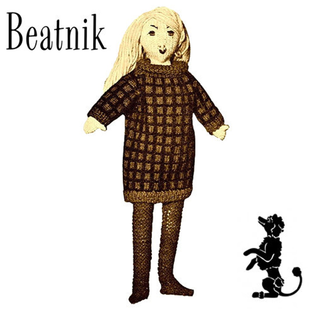 Knitting Pattern Vintage Beatnik 16” Doll With Checked Dress and ...