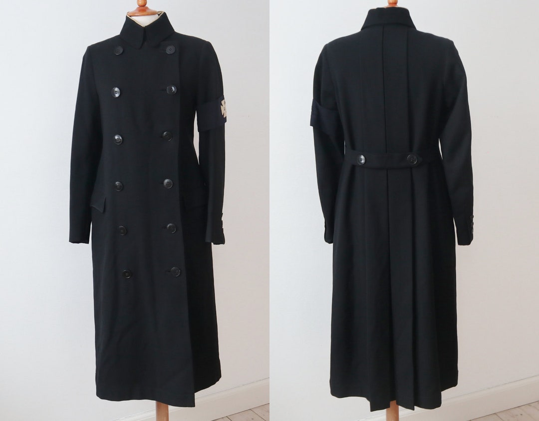 Gorgeous 30s Black Wool Blend Coat // High Necked Collared Nurse Coat ...