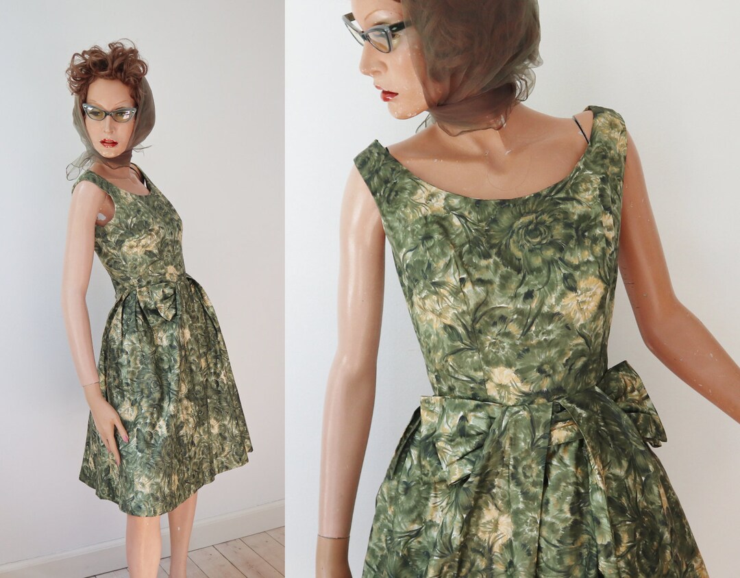 Green Yellow 50s/60s Cotton Vtg. Dress // Designed Marjon Couture & Baker Sportswear Mayfair W.I ...