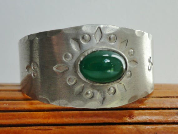 1970s Vintage Pewter Bracelet With Green Stone // Handmade In | Etsy
