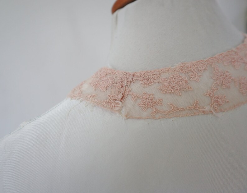 White Nightgown With Soft Pink Lace/light Blue Stitching & Tie - Etsy