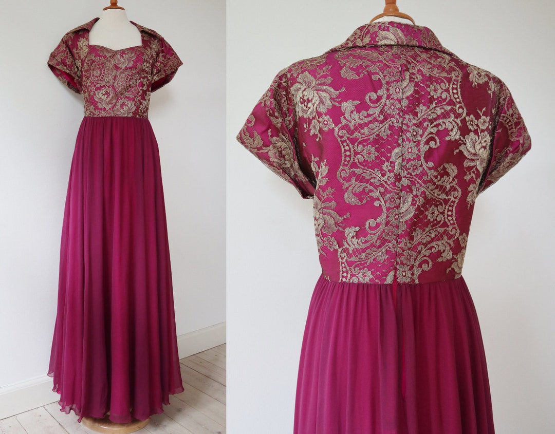 Beautiful Plum Colored Maxi Dress With Shawl // Golden Lace // Hand ...
