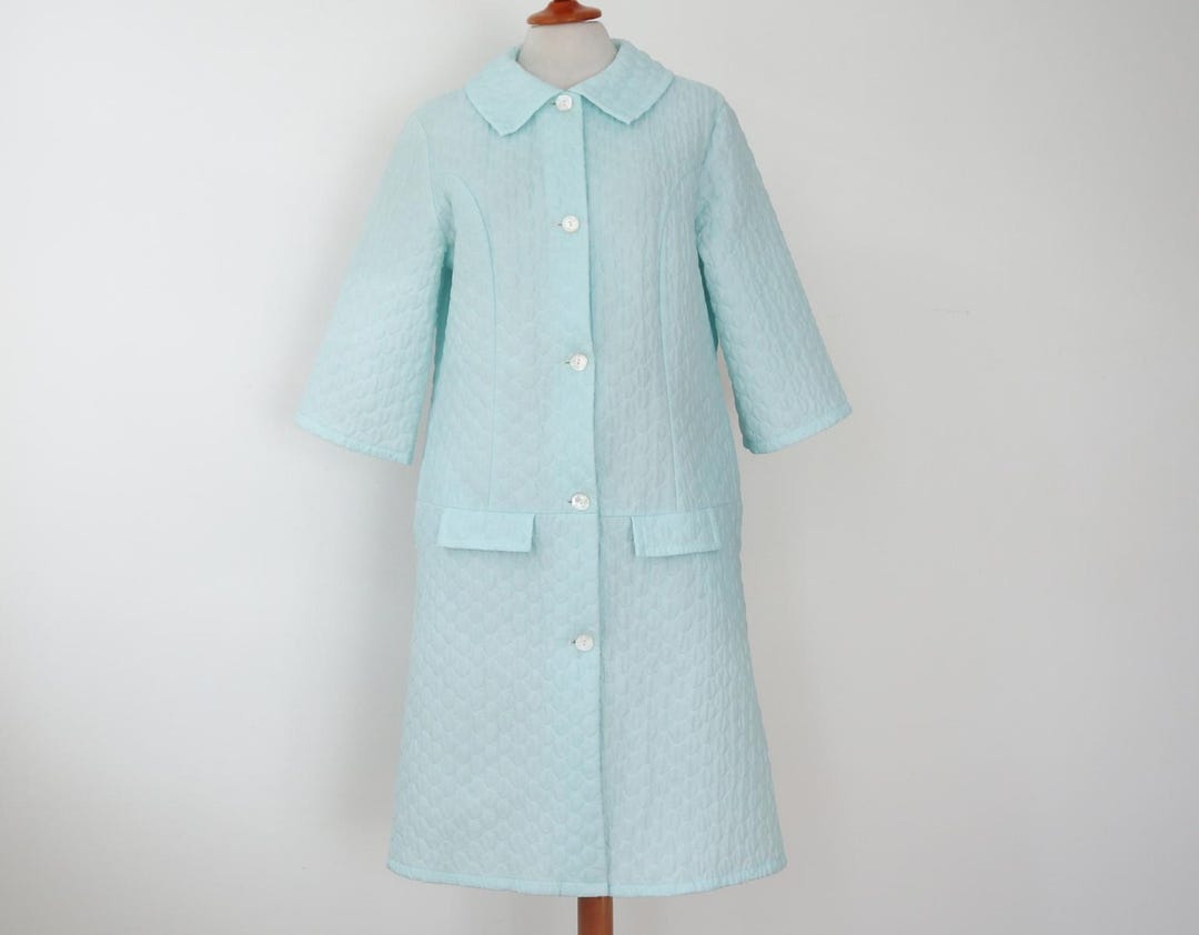 Light Blue 60s Padded Robe // Vinetta Thin Padded House Coat With 3/4 ...