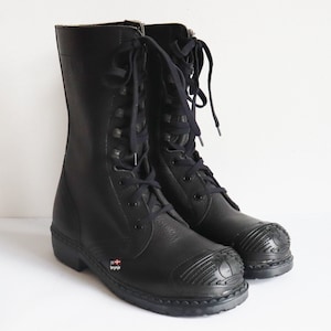 Black Danish 90s Vintage Leather Lace up Military Boots // Brynje Boots ...