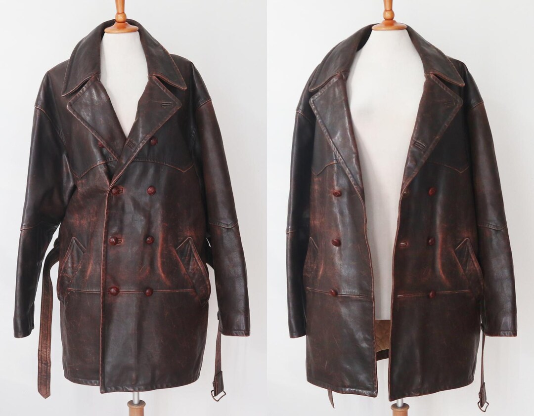 Brown Mens Leather Jacket With Padded Lining // Heavy Leather Car Coat ...