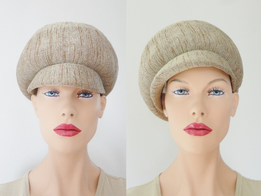 60s Golden Beige Vintage Hat/cap // Size 54 - Etsy