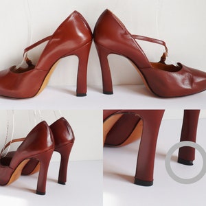 Brown Vtg. Leather Pumps With Transverse Strap/golden Buckle // Luca ...