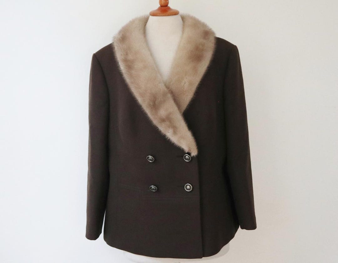 Brown 60s Vintage Wool Jacket // Mink Fur Collar // Maris ...