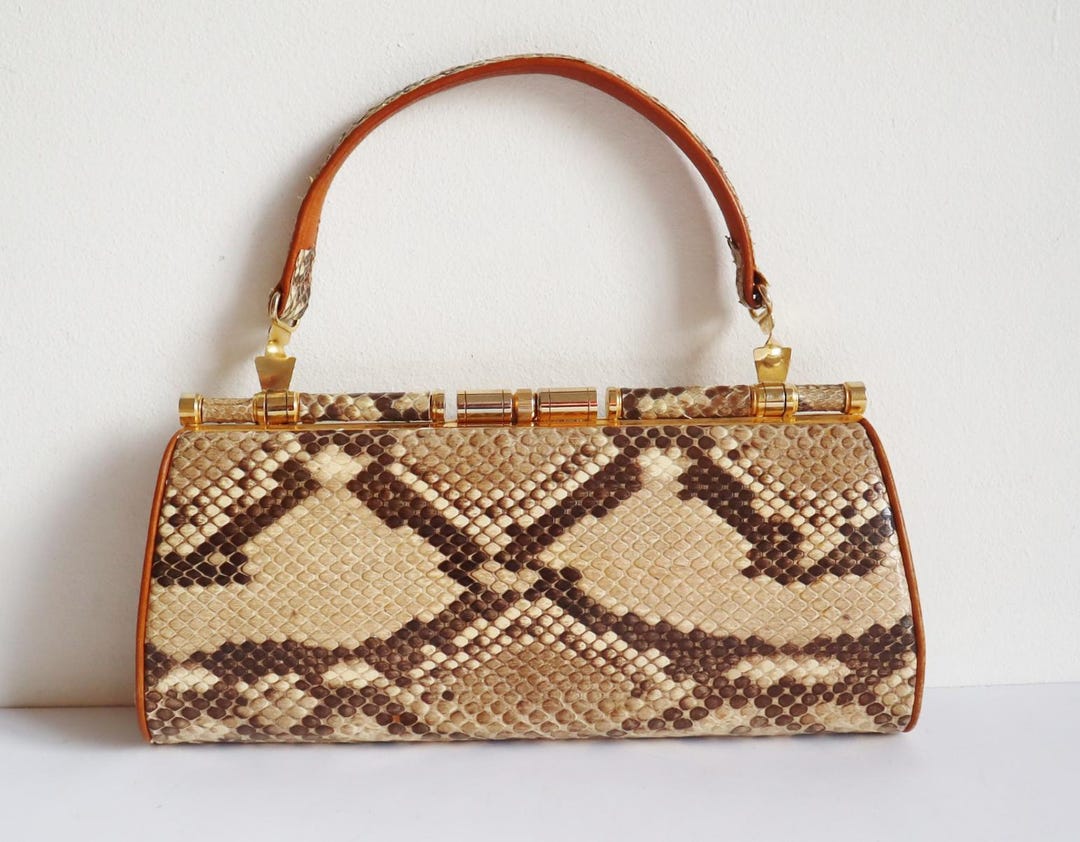 70s80s Vtg. Python Top Handle Bag // Reptile Bag With Golden Closure - Etsy