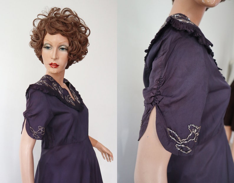 Plum Colored 30s Vtg. Maxi Dress With Silver Beads // Pleated - Etsy