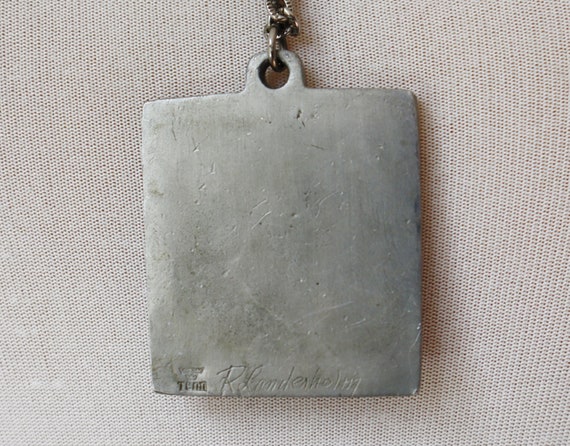 Raw 60s Modernist Pewter Vtg. Necklace With Ceramic I… - Gem