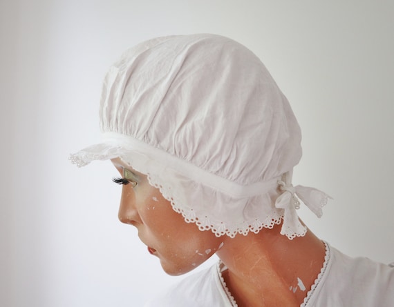 Authentic White Maids Cap/sun Hat With Tie Band & Broderie - Etsy
