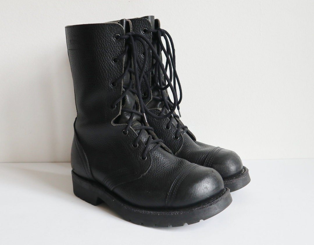 Black 90s Danish Vintage Leather Lace up Military Boots // Size 37 ...