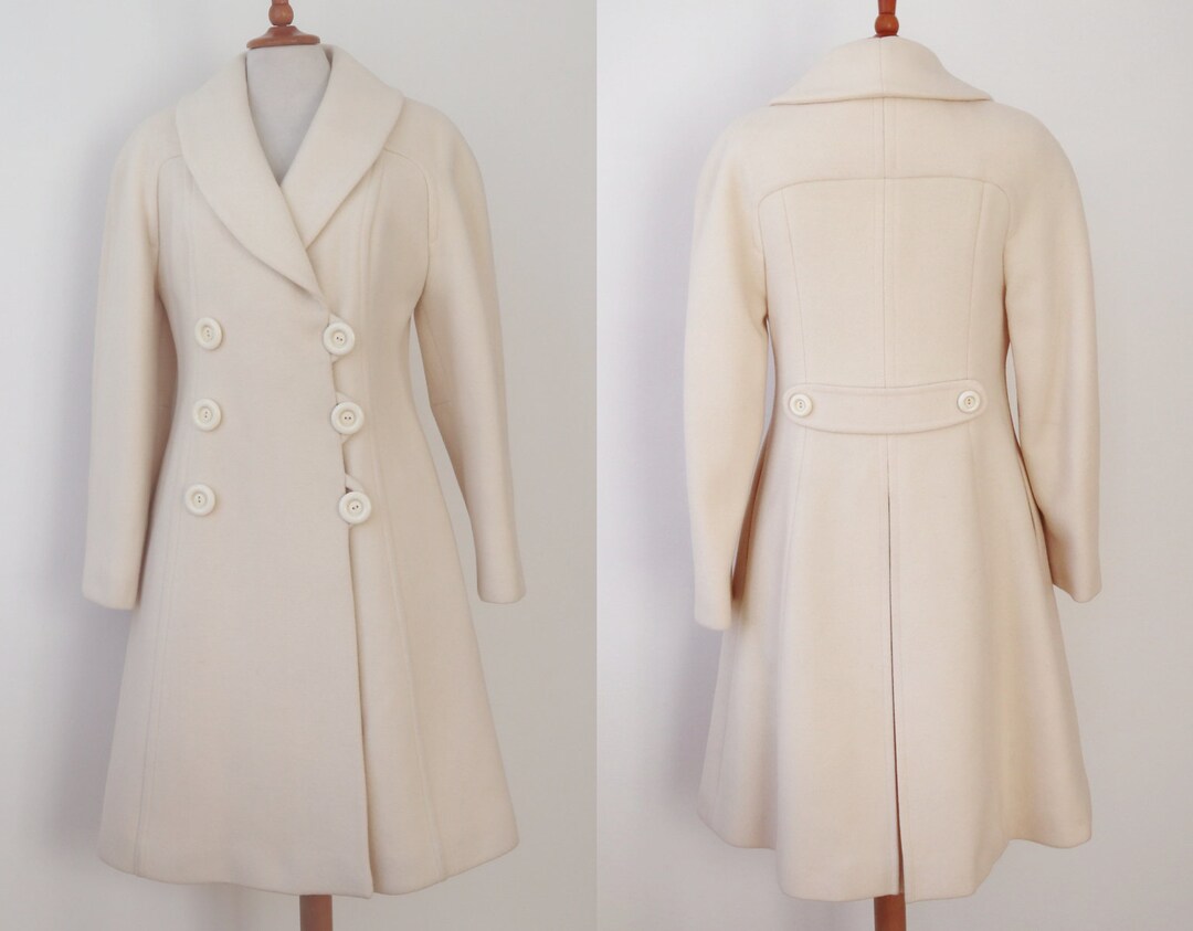 60s70s Creamy White Wool Coat With Shawl Collar // Design Penny Clavoine for Feminella // Size M ...
