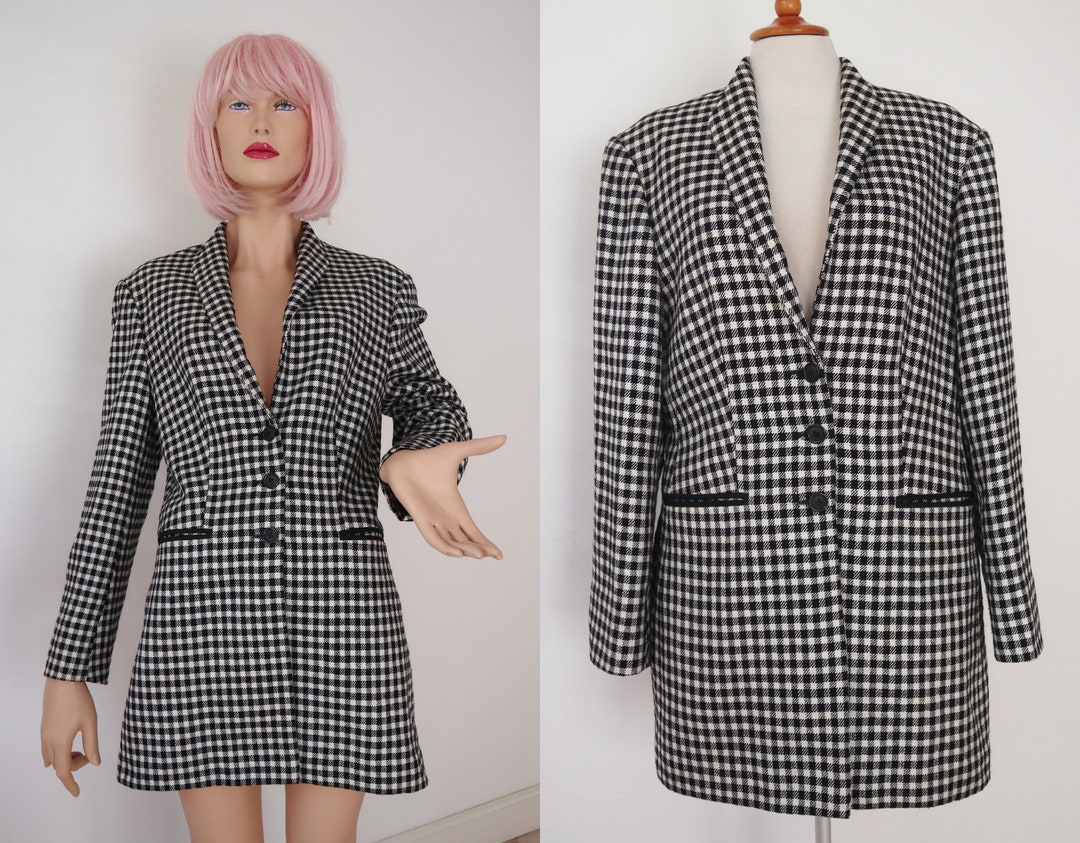 Black White Check 80s Vintage Jacket // Size M/L - Etsy