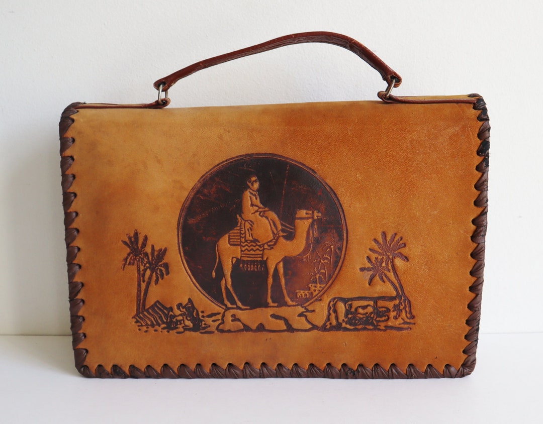 Golden Brown Tooled Moroccan Vtg. Leather Bag // Shoulder/top Handle ...