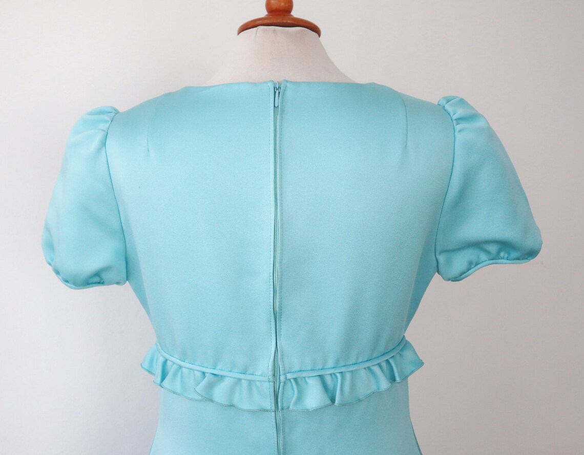 Turquoise Blue 70s Vtg. Maxi Dress With Ruffles/puff Sleeves // Size S ...