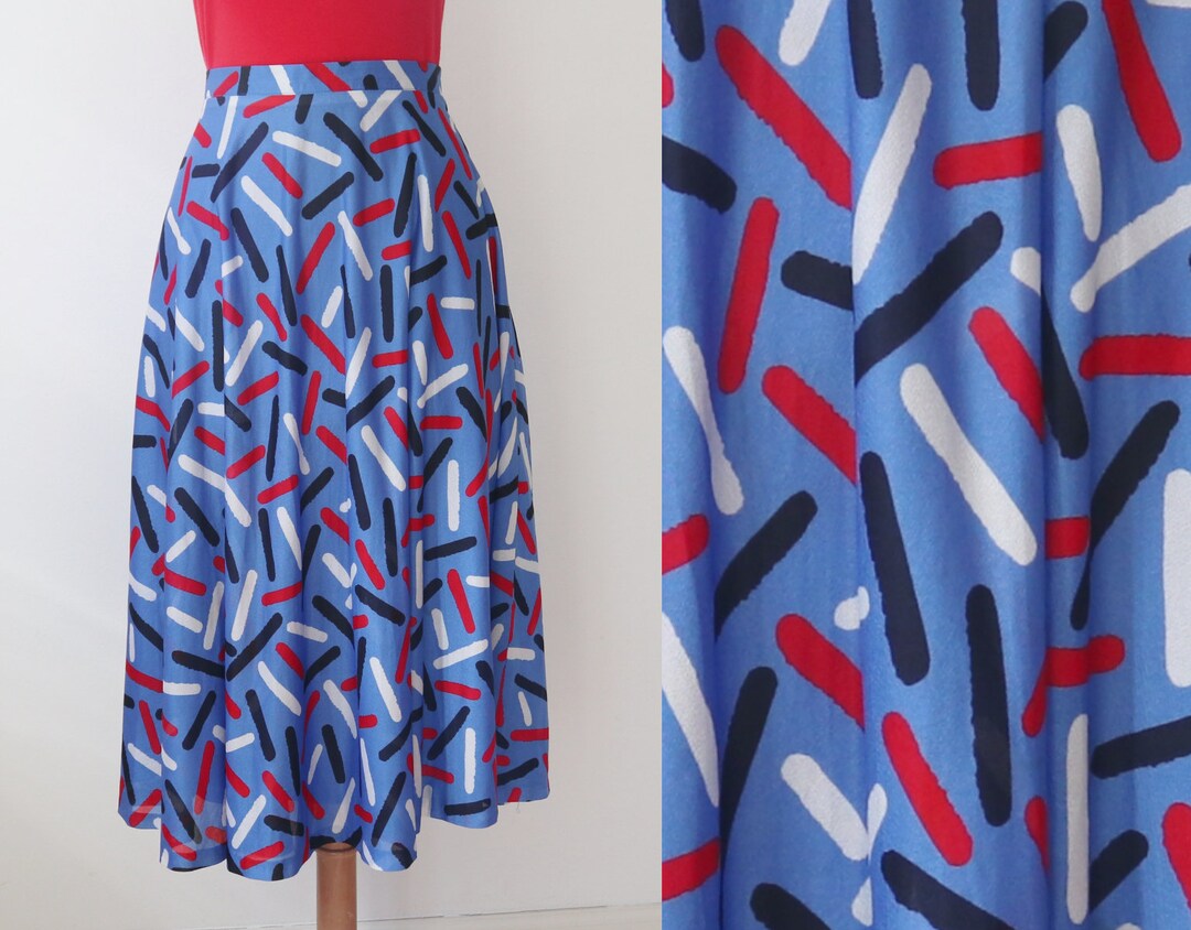 Blue 80s Vtg. Skirt With Red Black White Print // Gerd Hohe // High ...