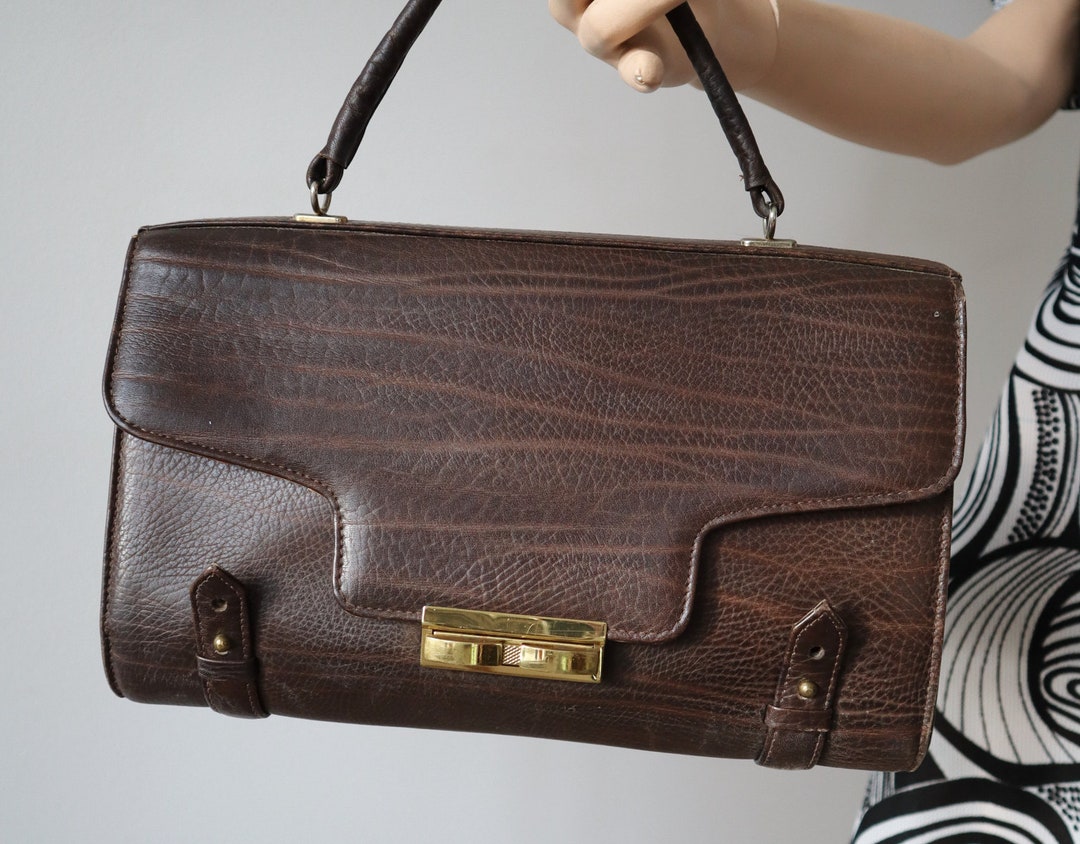 Brown 60s Vtg. Top Handle Bag With Golden Closure // Boxca // Made in ...