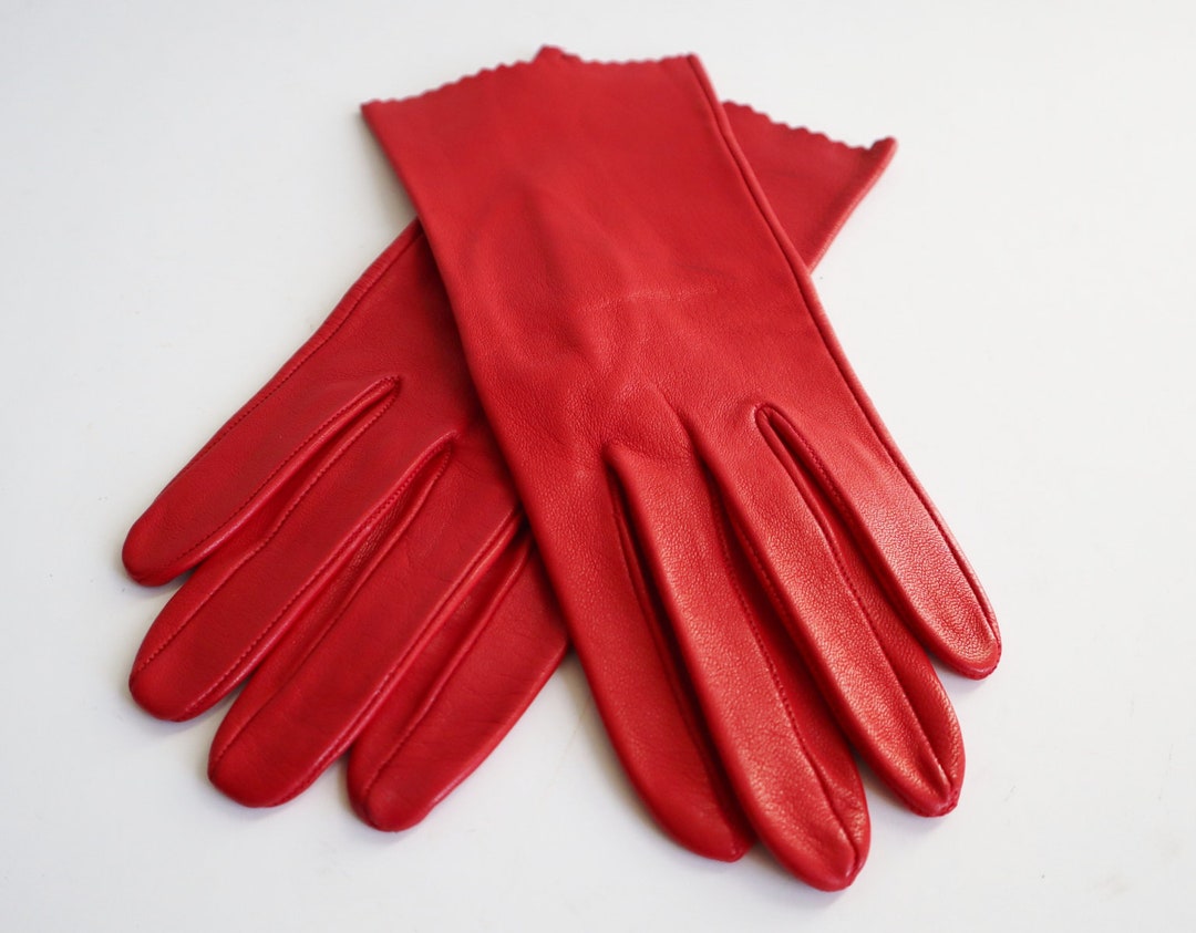 Red 90s Vtg. Leather Gloves // Lamb Skin // Size M - Etsy