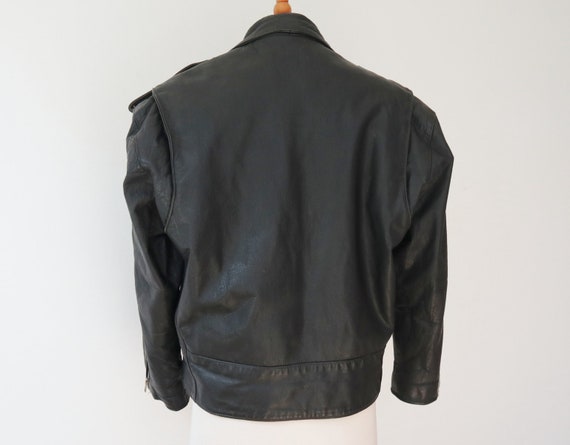 Cool Black 80s Vintage Biker Leather Jacket With Silv… - Gem