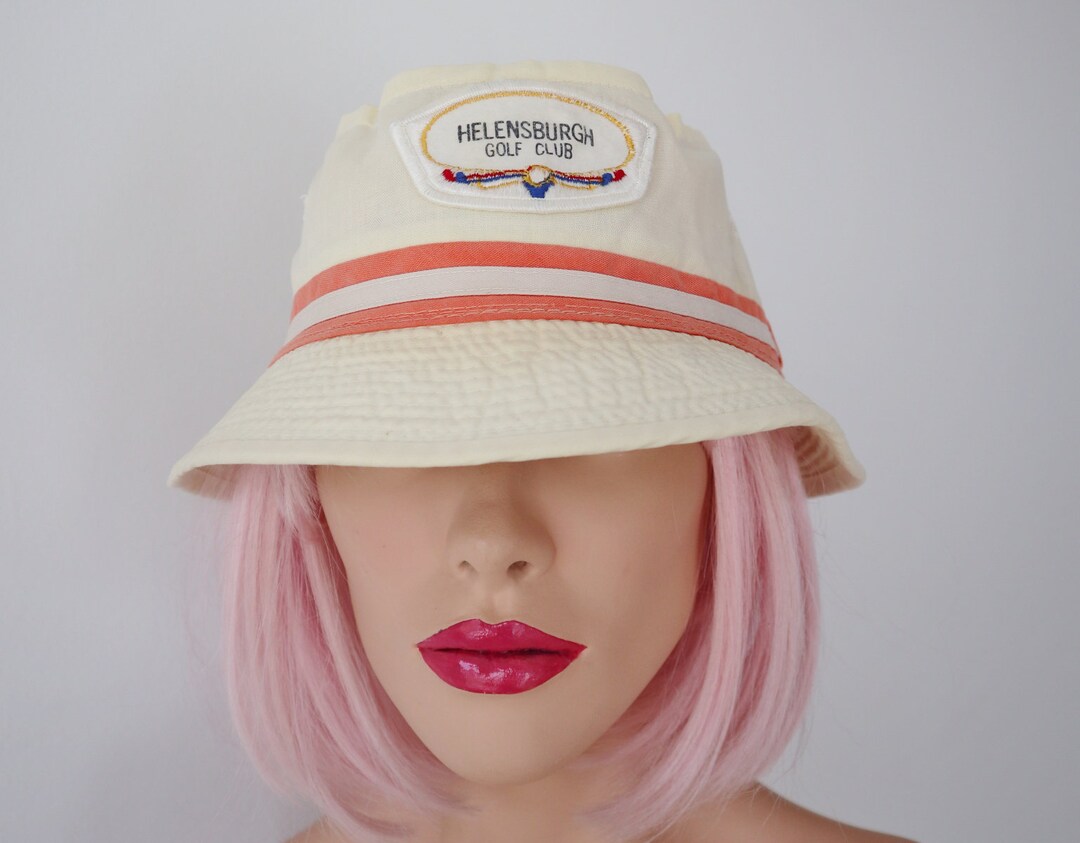 Light Yellow 80s Bucket Hat With Coral Colored Insert // Helensburgh ...