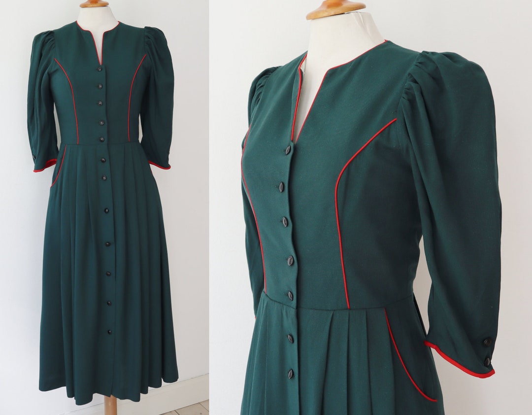 Green Bavarian Maxi Dress With Red Ribbon // Wenger Austrian Style // 3 ...