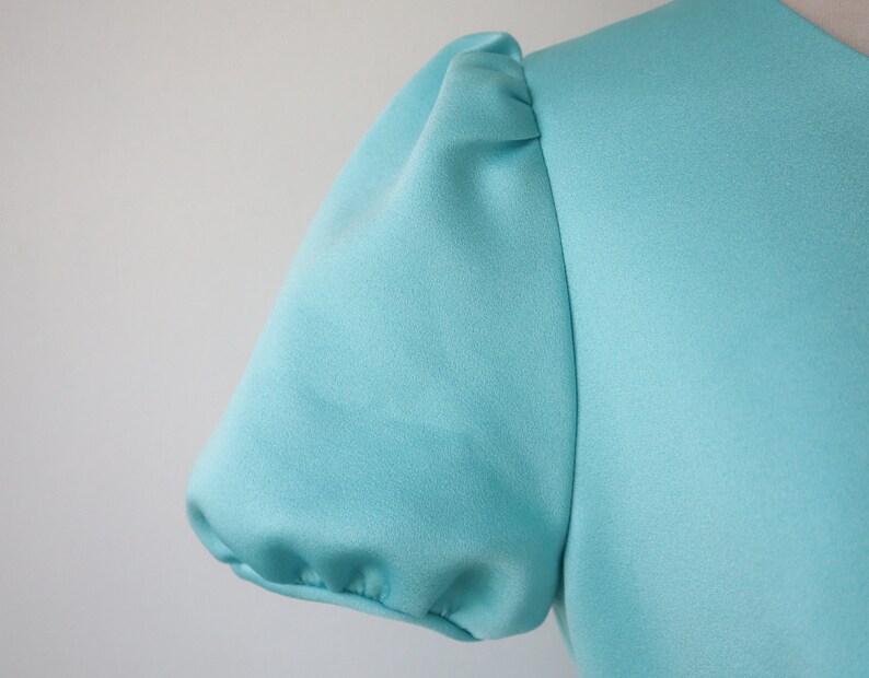 Turquoise Blue 70s Vtg. Maxi Dress With Ruffles/puff Sleeves // Size S ...