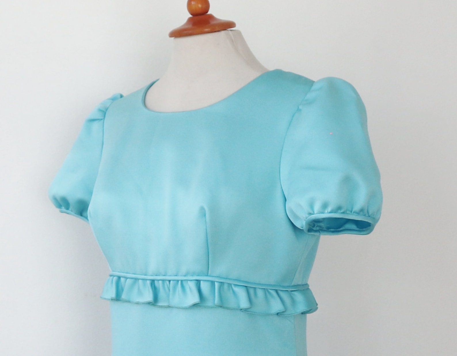 Turquoise Blue 70s Vtg. Maxi Dress With Ruffles/puff Sleeves // Size S ...