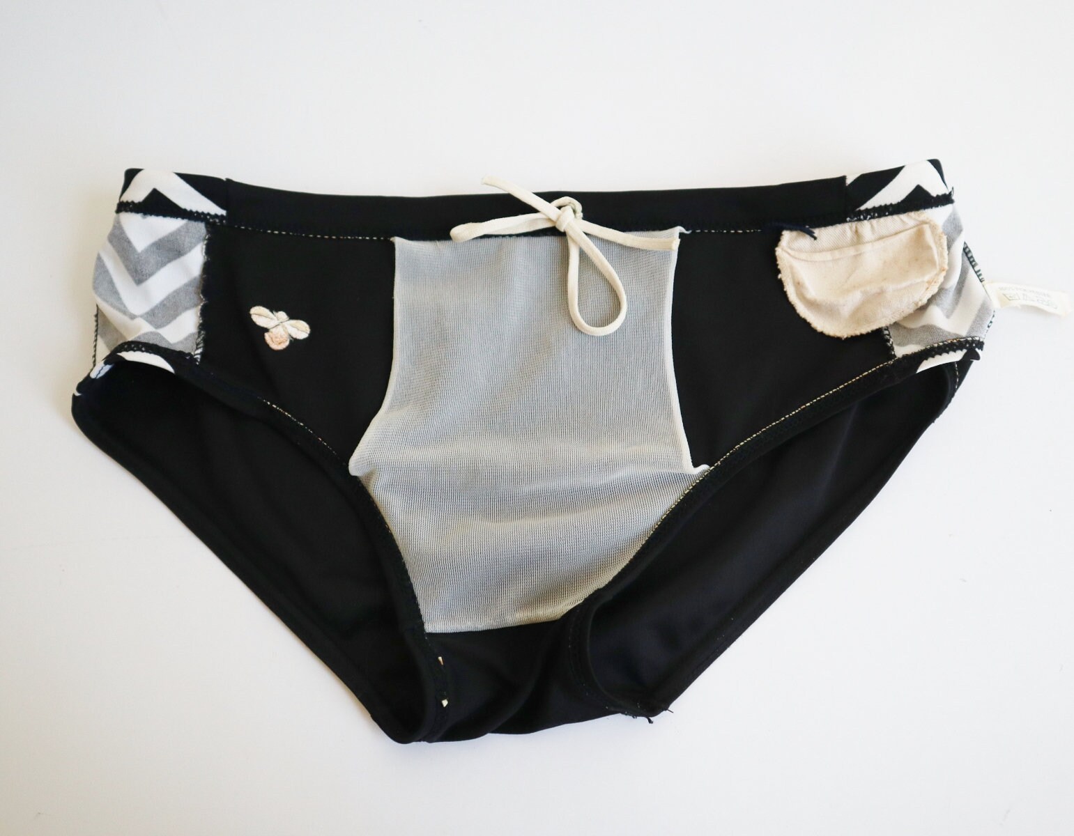 Black 80s Mens Swim Trunks With White Stripes // Hummel // Size S ...