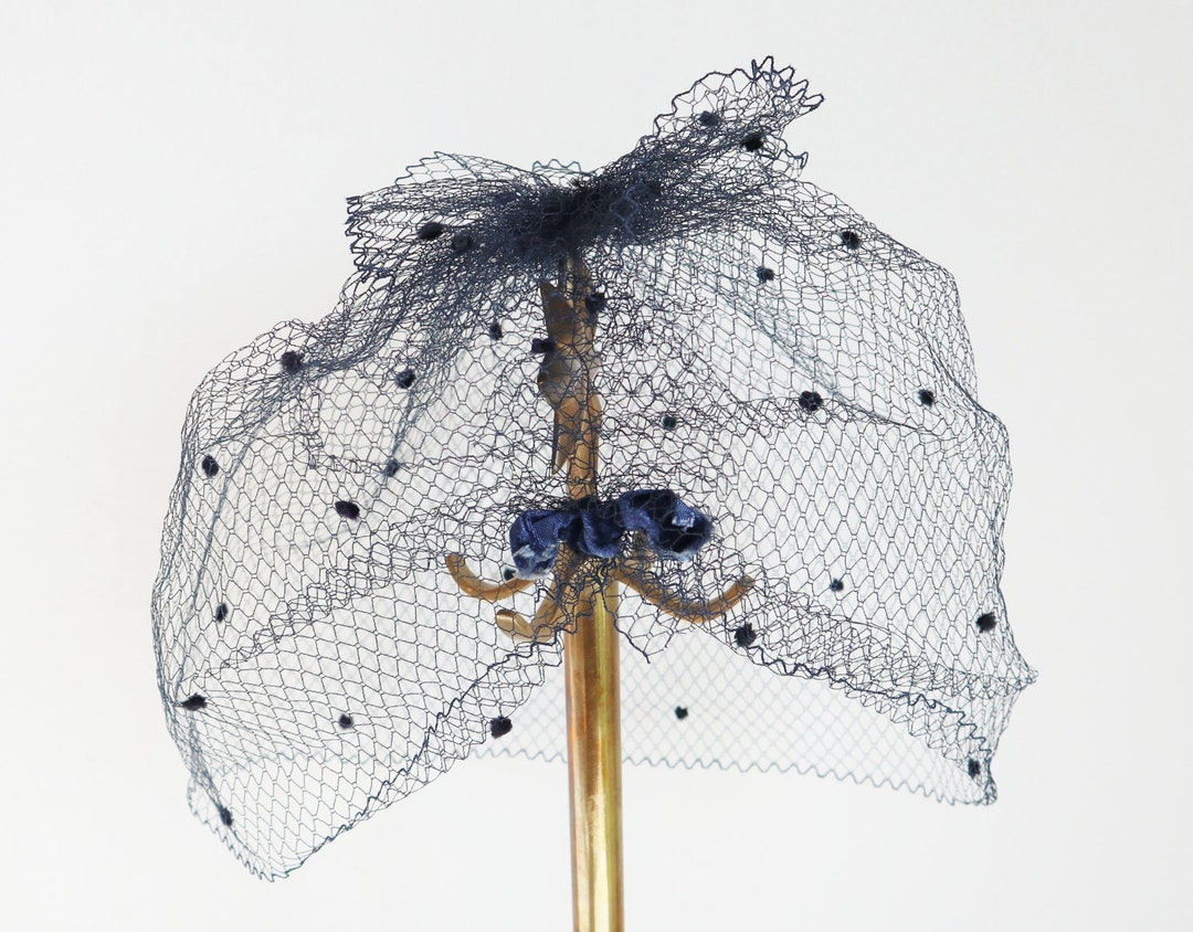 Blue 40s 50s Vintage Veil With Velvet Bows and Dots - Etsy