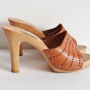 Heeled Tan Leather Vtg. Clogs With Cut Outs // Tamaris // Size 36 - Etsy