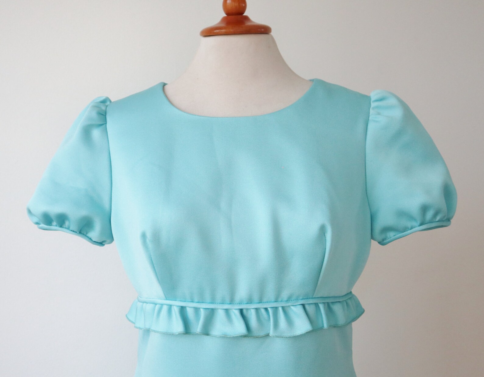 Turquoise Blue 70s Vtg. Maxi Dress With Ruffles/puff Sleeves // Size S ...