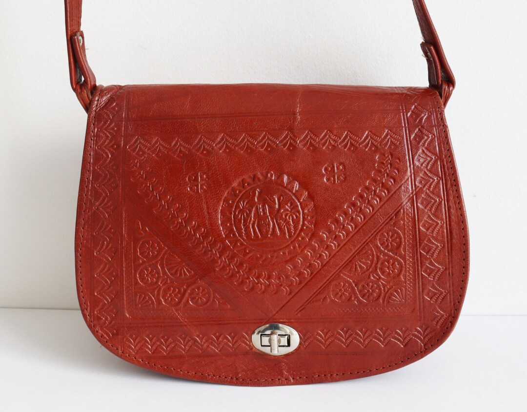 Tooled Brown Morrocan Leather Bag // Shoulder/crossbody Bag With Silver ...