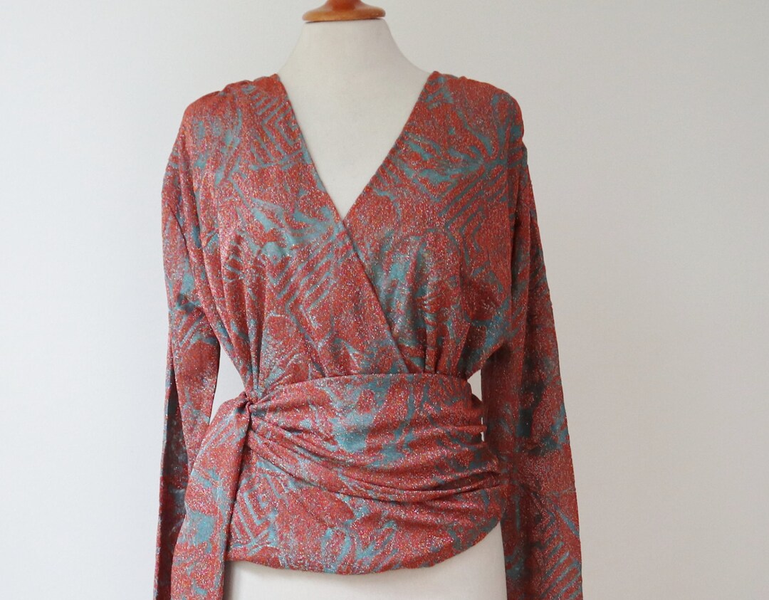 Lurex Brick Red Semi Sheer Vtg. Top With Attached Waistline Tie Belt ...
