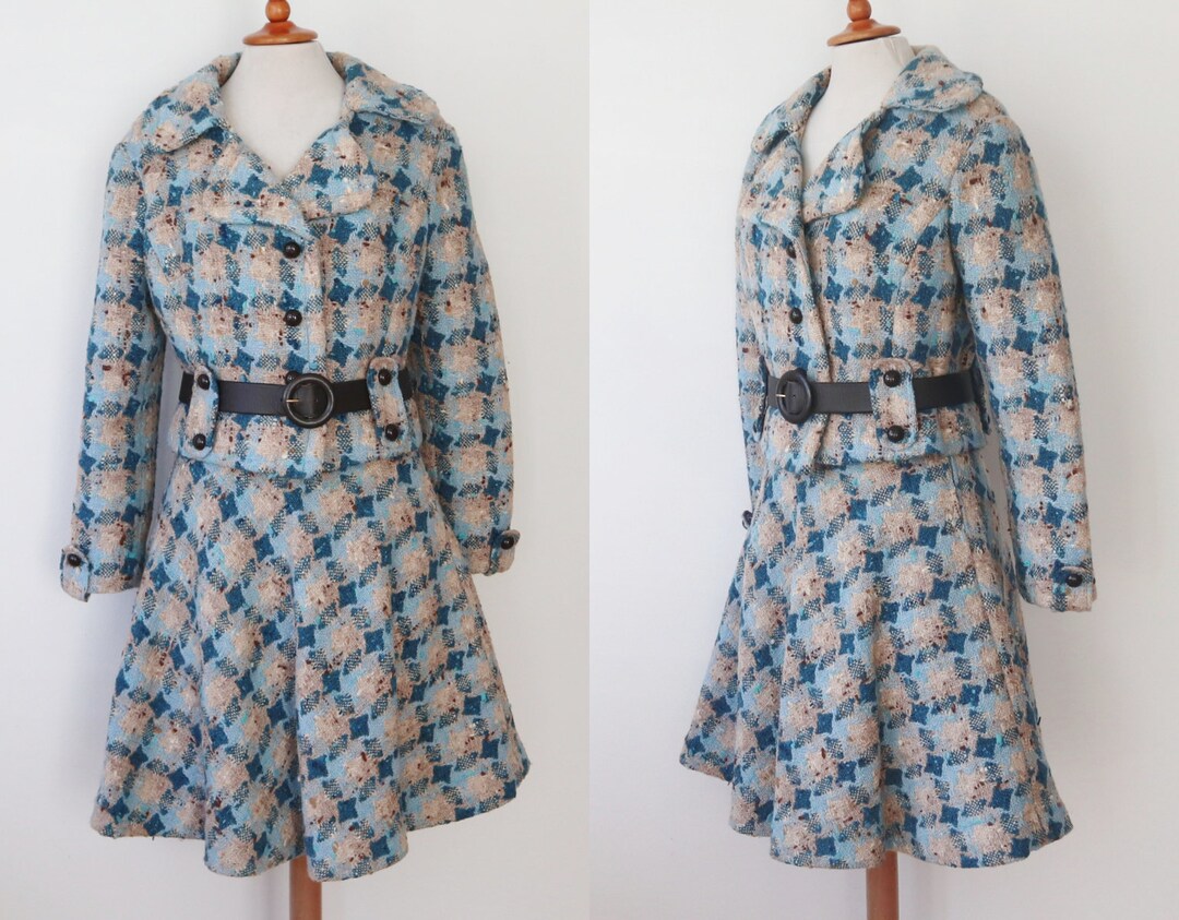 Cool Sand Colored 60s Tweed 2 Piece Set With 3 Toned Blue & Brown ...