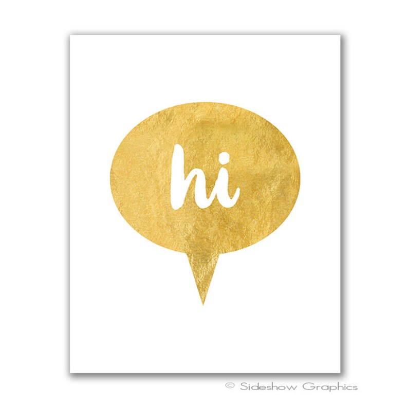 Entryway Decor Printable Wall Art Print Hi Printable FAUX Gold | Etsy