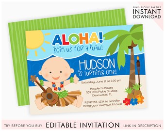 Luau Invitation Hawaiian Invitations Luau Birthday | Etsy