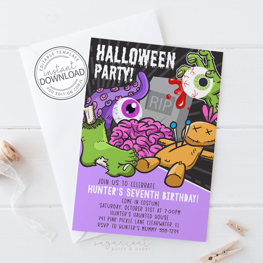Zombie Invitation, Zombie Invite, Zombie Theme, Zombie Birthday Party ...