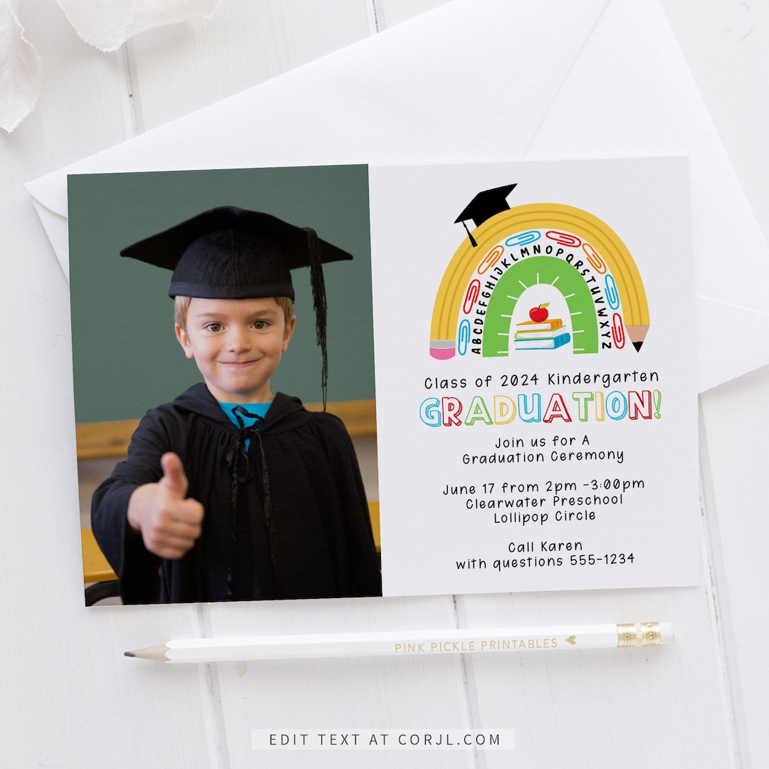 Preschool Graduation Invitation With Photo, School Rainbow Invitation ...