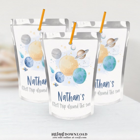 Editable Outer Space Juice Labels First Trip Around the Sun | Etsy